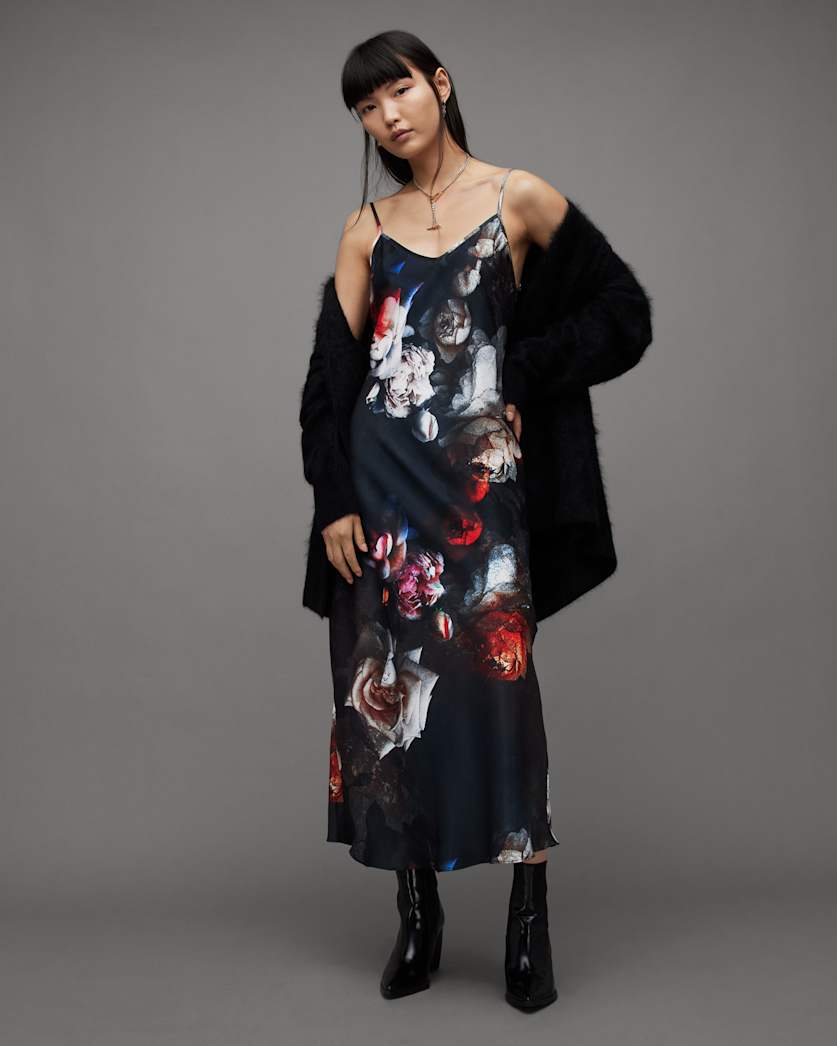 Bryony Rosalie Floral Midi Slip Dress BURNT UMBER | ALLSAINTS